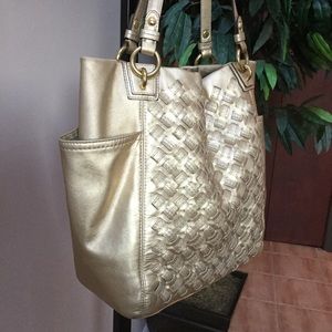 Coach | Bags | Fabulous Large Brushed Gold Woven Leather Coach | Poshmark